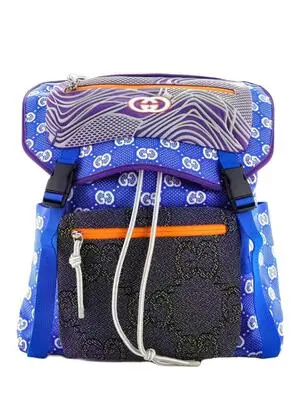 Gucci Panelled Double Buckle Gg Jacquard Backpack - Blue