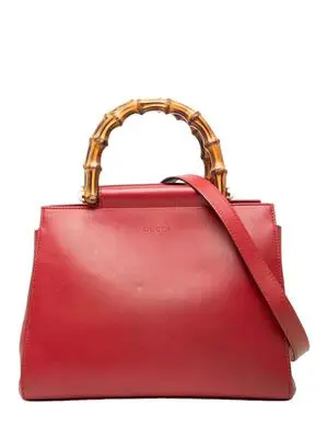 Gucci Small Leather Bamboo Nymphaea Satchel - Red