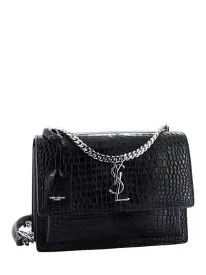 Saint Laurent Sunset Crocodile Embossed Leather Medium Cross Body Bag - Black