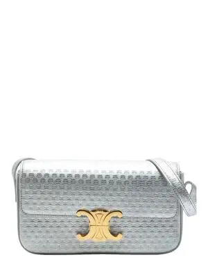 Celine Triomphe All Over Laminated Calfskin Claude Shoulder Bag - Silver