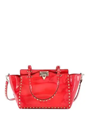 Valentino Garavani Rockstud Tote Soft Patent Medium Satchel - Red
