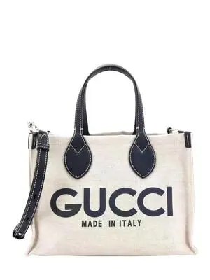 Gucci Logo Shopper Tote Printed Canvas Small Shoulder Bag - Blue