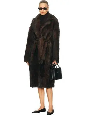 Nour Hammour Uma Drapey Shearling Coat Brown Marble
