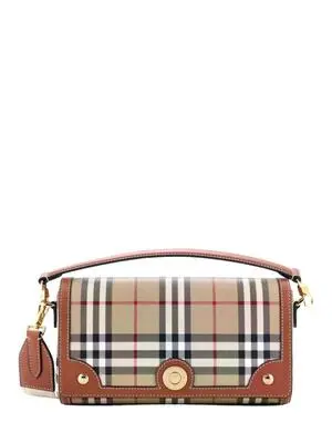 Burberry Note Leather And Vintage Check Canvas Medium Crossbody Bag - Brown