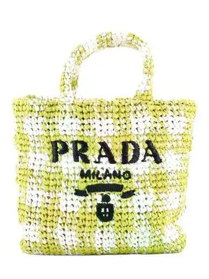 Prada Raffia Logo Small Tote Bag - Yellow