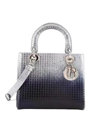 Dior Lady Micro Cannage Ombre Metallic Calfskin Medium Satchel - Blue