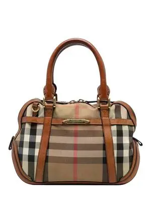 Burberry Leather Trimmed House Check Canvas Bridle Orchard Satchel - Brown