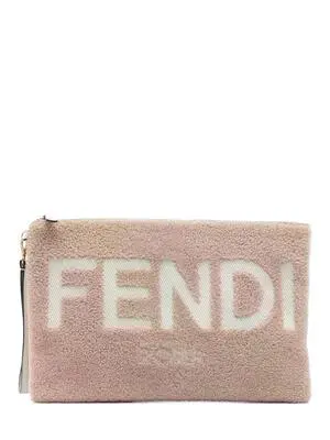 Fendi Shearling Logo Pouch - Brown
