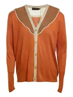 Etro 2000s Suede-trimmed Knit Cardigan - Orange