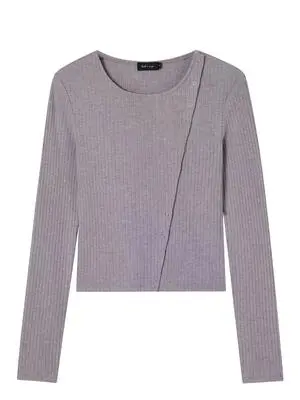 TOUT A COUP Button Ribbed Top - Grey