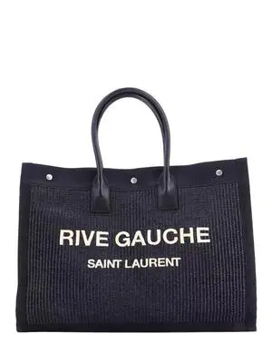 Saint Laurent Rive Gauche Shopper Raffia Large Tote Bag - Black