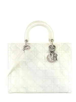 Dior Lady Dior Large Satchel Cannage Quilt Patent White