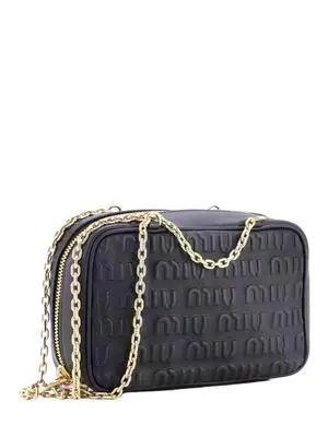 Miu Miu Softy Chain Camera Medium Shoulder Bag Leather Embossed - Black