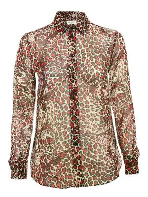 Saint Laurent Leopard-print Silk Shirt - Red