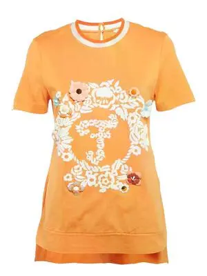 Fendi Floral-embroidered T-shirt - Orange