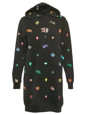 Kenzo Printed Hooded Mini Dress - Black