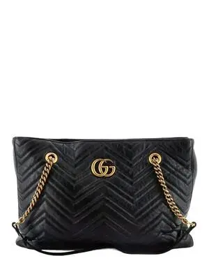 Gucci Gg Marmont Zip Tote Matelasse Leather Medium Shoulder Bag - Black