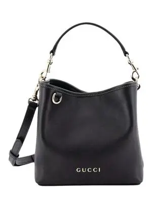 Gucci Emblem Leather Small Bucket Bag - Black