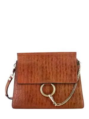 Chloé Faye Crocodile Embossed Leather Medium Shoulder Bag - Brown