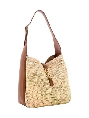 Saint Laurent Le 5 A 7 Supple Hobo Raffia And Leather Small Tote Bag - Brown