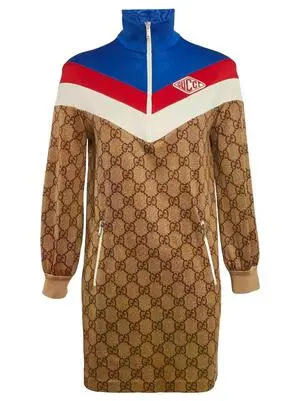 Gucci Gg Monogram Half-zip Dress - Brown