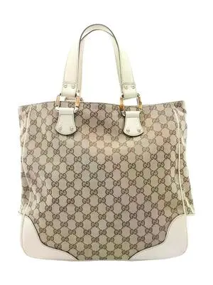 Gucci 2000's Bamboo Horsebit Gg Canvas Tote Bag - Neutrals