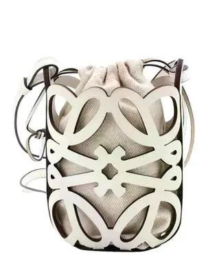 Loewe Anagram Drawstring Crossbody Mini Bucket Bag - White