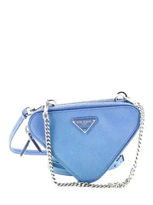 Prada Triangle Double Zip Pouch With Chain - Blue