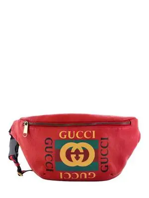 Gucci Logo Printed Leather Belt Bag - Red