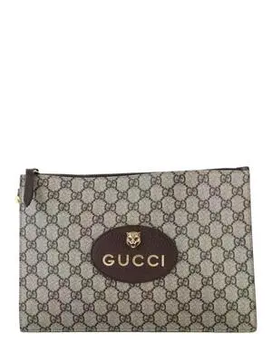 Gucci Neo Vintage Gg Coated Canvas Wristlet Pouch - Brown