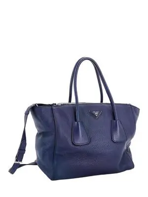 Prada Twin Pocket Leather Large Tote Bag - Blue