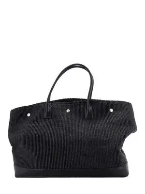 Saint Laurent Rive Gauche Shopper Raffia Large Tote Bag - Black