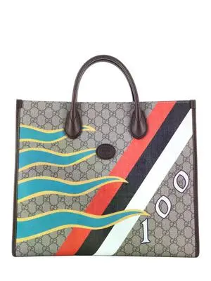 GUCCI Interlocking G Patch Printed GG Coated Canvas Medium Tote Bag