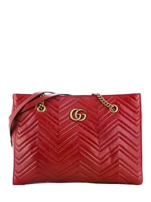 Gucci Gg Marmont Zip Tote Matelasse Leather Medium Shoulder Bag - Red