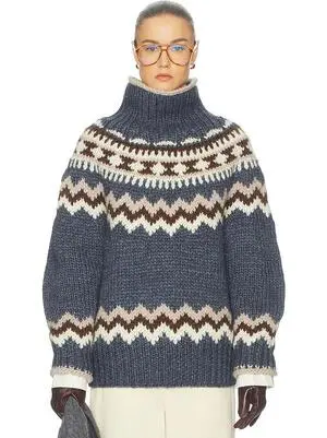 HELSA Asta Fairisle Sweater - Denim Multi
