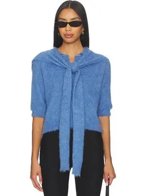 Monse Cropped Polo Knit Top With Scarf - Blue