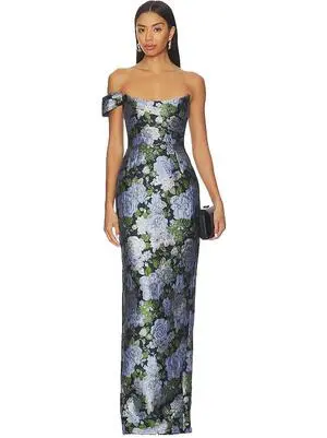 SAU LEE Jackson Jacquard Gown - Blue Multi