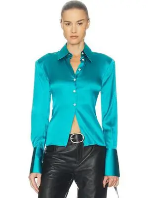 HELSA Silk Charmeuse Shirt - Cerulean Blue