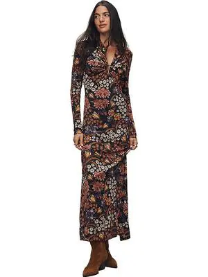 Farm Rio Lili Long-sleeve V-neck Maxi Dress - Black Floral