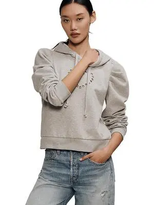 Maeve Puff-sleeve Grommet Heart Sweatshirt - Heather Grey
