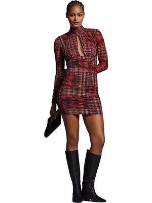 AFRM Mock-neck Cutout Mini Dress - Pink Plaid
