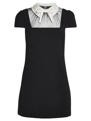 SELF-PORTRAIT Crepe Mini Dress With Bow Collar - Black
