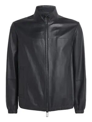 EMPORIO ARMANI Leather Funnel-Neck Jacket