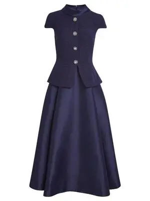 SELF-PORTRAIT Bouclé-taffeta Midi Dress - Blue