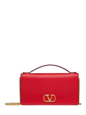 Valentino Garavani Calf Leather Vlogo Shoulder Bag - Red