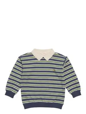 KONGES SLOJD Organic Cotton Stripe Polo Sweater - Blue