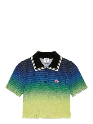 Casablanca Gradient Shirred Polo Top - Multicolor