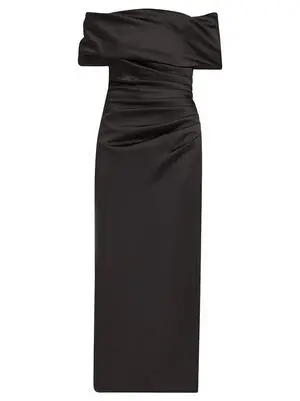 Simkhai Valencia Pleated Off-shoulder Column Gown - Black