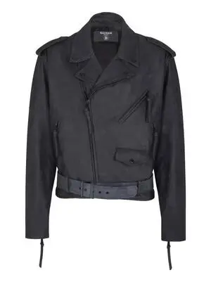 Balmain Belted Leather Biker Jacket - Black