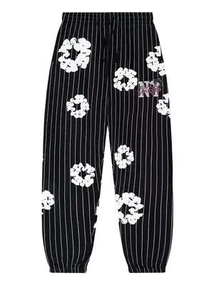 DENIM TEARS Flower-embellished Striped Track Pants - Black